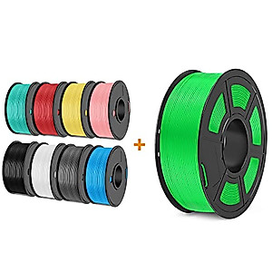 【PLA-Meta & PLA Plus】SUNLU 3D Printer Filament PLA-Meta 1.75mm, Dimensional Accuracy +/- 0.02 mm, 250G*8 Rolls, Black+White+Grey+Blue+Green+Red+Yellow+Pink & PLA+ 1KG, Green