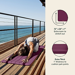 Retrospec Solana Yoga Mat 1" Thick w/Nylon Strap for Men & Women - Non Slip Exercise Mat for Home Yoga, Pilates, Stretching, Floor & Fitness Workouts - Boysenberry