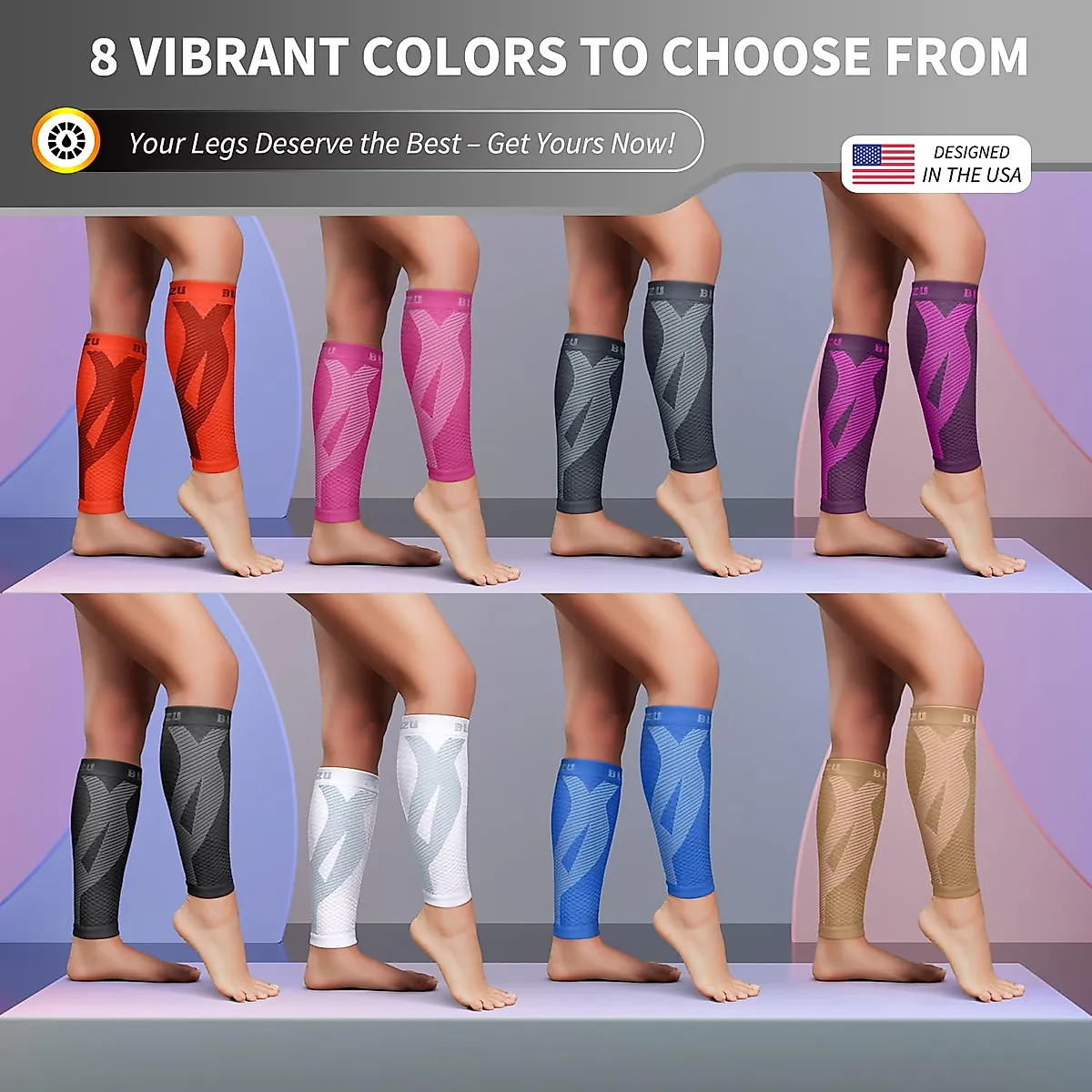 BLITZU Calf Compression Sleeve for Women and Men, Shin Splint Sleeves for Varicose Veins, Nursing, Pregnancy, Running, Footless Compression Socks Support for Calf Muscle Pain Relief Purple L-XL