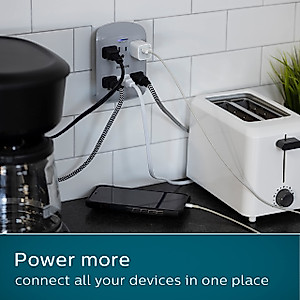 Philips 6-Outlet Extender Surge Protector, 900 Joules, 3-Prong, Space Saving Design, Protection Indicator LED Light, 4 Pack, Grey, SPP3469GR/37