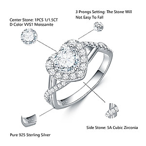 DIYA Personalized Moissanite Engagement Ring for Women Wedding Rings Solitaire Moissanite Promise Rings 1CT D Color VVS1 Clarity Wedding Band 925 Sterling Silver with 18K White Gold Plated Size 10