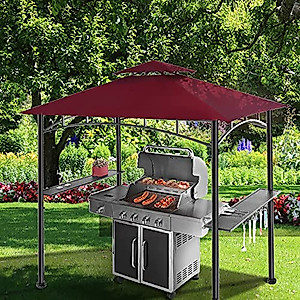 FAB BASED 5x8 Grill Gazebo Canopy for Patio, Outdoor BBQ Gazebo with Shelves, Barbeque Grill Canopy (Red)