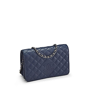 CHANEL, Pre-Loved Navy Quilted Lambskin CC Diamond Wallet on Chain (WOC), Navy