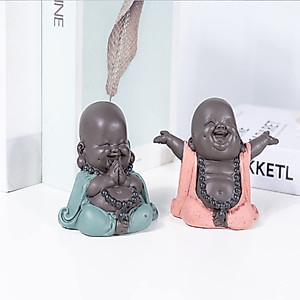 WGFKVAS 2 Pcs Buddha Statue, Laughing Buddha Smiling Little Buddha Ceramic Buda Statue Little Monk Figurine Cute Baby Buddha for Home Office Car Decors Gift Crafts and Arts