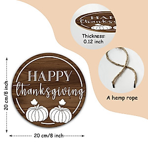 Happy Thanksgiving Pumpkin Wooden Sign for Front Door Decor, Round Wood Hanging Sign Thanksgiving Autumn Home Decorations, Fall Harvest Wall Hanging Art Sign Plaque for Porch Yard Garden - 02