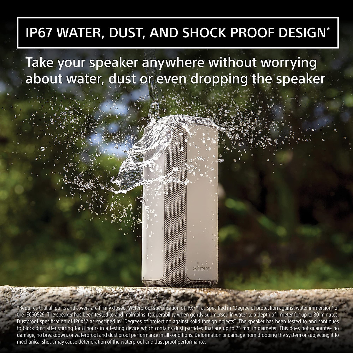 Sony SRS-XE300 X-Series Wireless Portable-Bluetooth-Speaker, IP67 Waterproof, Dustproof and Shockproof with 24 Hour Battery, Black