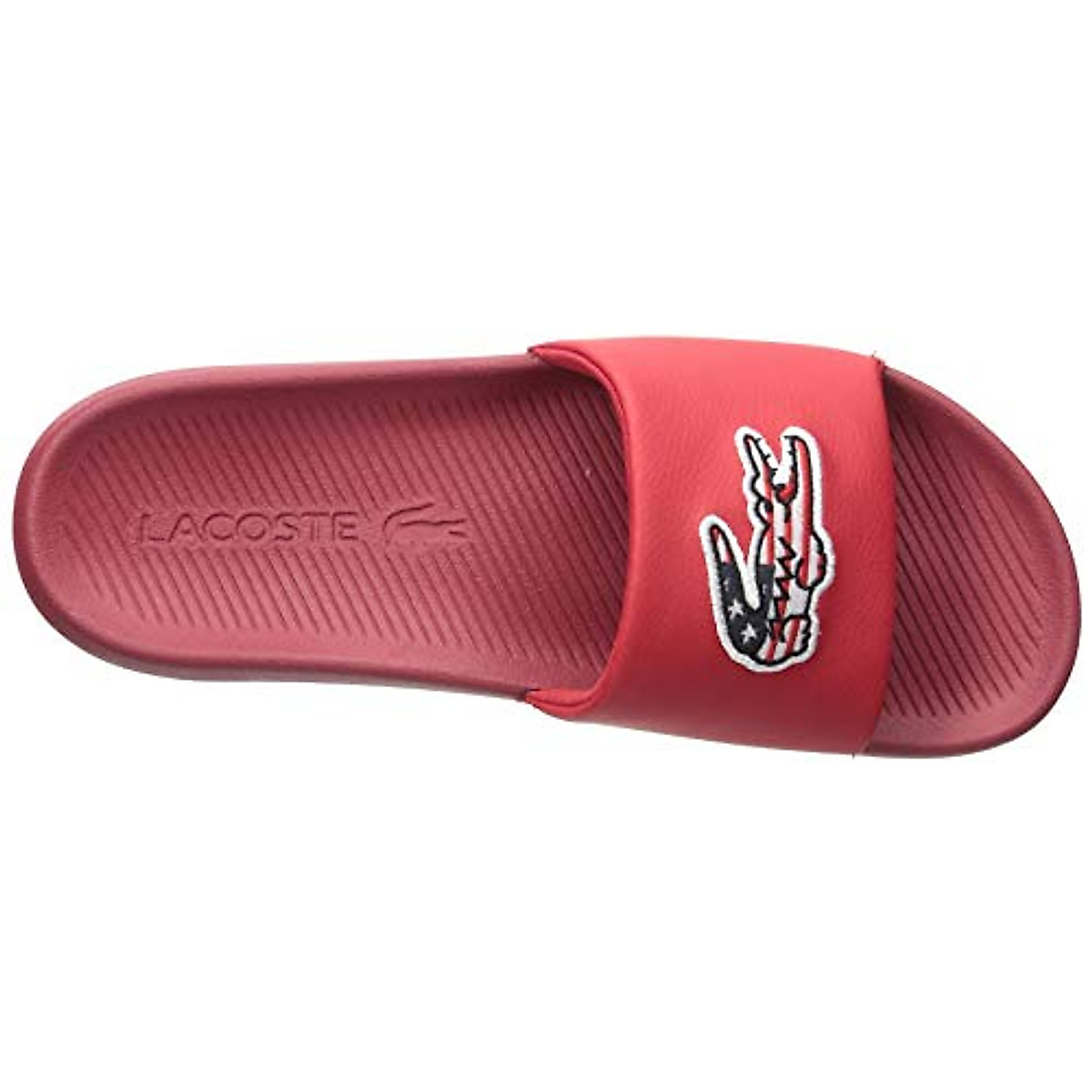 Lacoste Men's Croco Slide Legacy Sandal, Red/Navy/White, 10