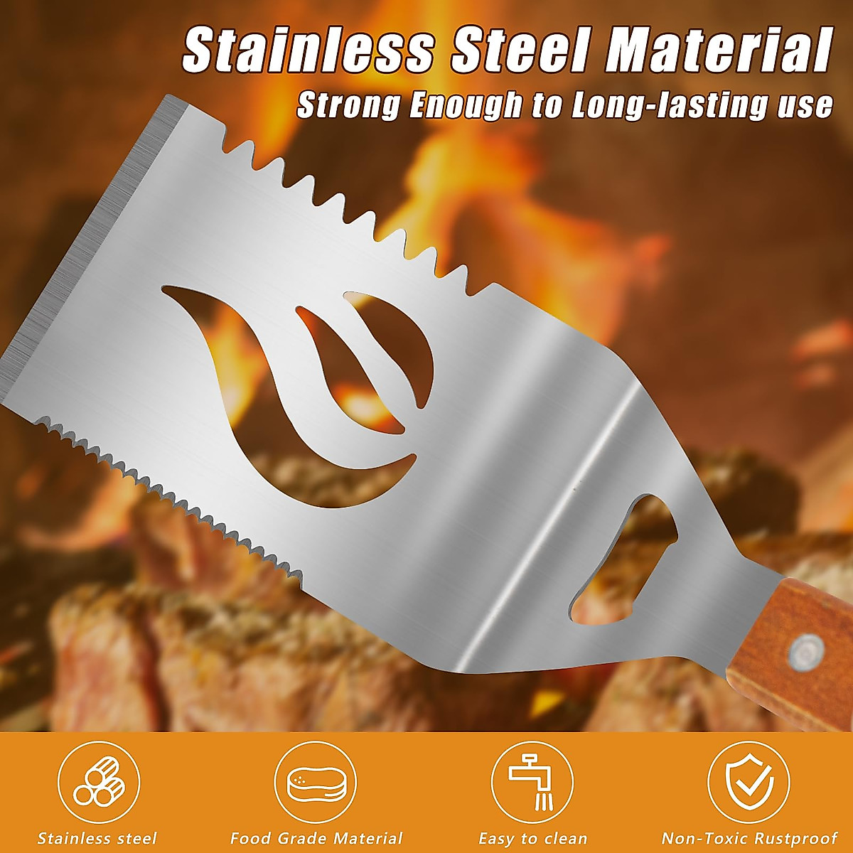 3PCS Stainless Steel Metal Spatula Burger Turner Spatula，Solid Cooking Spatula，Perforated Cooking Spatula and Griddle Spatula，Hamburger Turner with Wooden Handle for Barbecue Father Dad Gifts