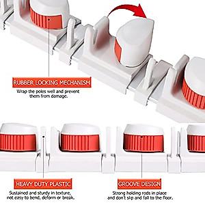 Lalafancy 2 Pack Mop Broom Holder Wall Mount, Broom and Mop Organizer Wall Hanging with Movable Sliding 4 Slots and 3 Hooks, Broom Hanger Storage Rack for Kitchen, Laundry Room