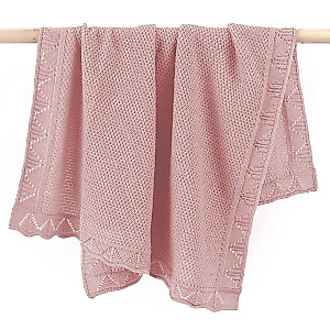 Organic Cotton Baby Blanket Knitted Toddler Blanket Soft Nursery Swaddling Blankets (Pink, 30x40)