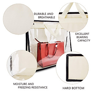 Vercord Clear PVC Handbag Dust-Free Cover Moistureproof Purse Storage Bag Organizer with Handle Zipper Space-Save Holder for Closet Beige XL