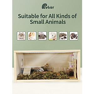 Rubor Wooden Hamster Cage Mice and Rat Habitat Small Animal Habitat for Rabbits, Guinea Pigs, Chinchillas with Openable Top and Large Acrylic Sheets