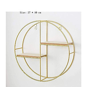 QUUL Round Wood Hanging Wall Shelf， Decorative Wall Mounted Iron Floating Shelf for Home Office Decoration