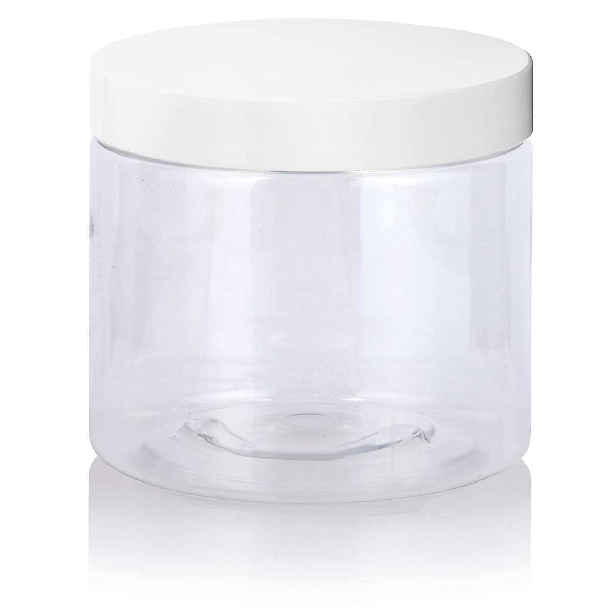 16 oz Clear Large PET Plastic Refillable Jar with White Lids (12 pack)