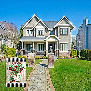 Floral Garden Flags 12.5 x 18 Inch, Zepolu Farmhouse Red Flower Vertical Double Sided Outdoor Yard Flags, Black White Buffalo Check Plaid Flag for All Seasons Home Patio Lawn Porch Decor