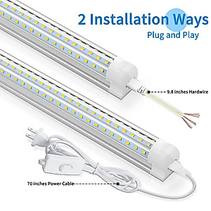 CNSUNWAY 2FT LED Shop Light, 24W 5000K Utility T8 LED Light Fixture, 3100LM Super Bright, D Shape, High Output, Linkable Tubes Lights for Room, Garage, Workbench, Plug and Play, 2 Pack