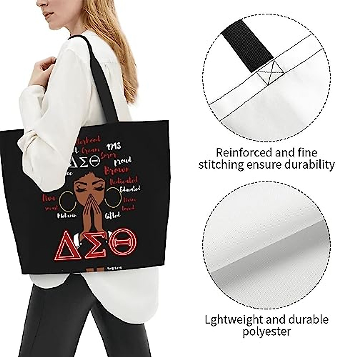 Women Reusable Tote Bag Shoulder Bag Sorority Gift For Women Men Travel Bag Reusable Grocery Bags Foldable Shopping Bag