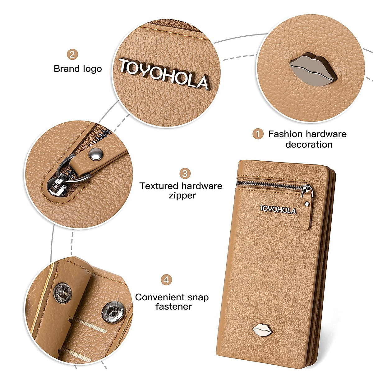 TOYOHOLA Purses Wallets for Women RFID Blocking PU Leather Zip Around Ladies Clutch Purse (Lip-Black)