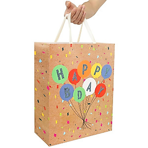 Dimetey 4Pcs 13'' Happy Birthday Gift Bags,4 Designs,Includes 4pcs Greeting Cards,Large Paper Birthday Gift Bag with Handles,Ideal for Kids Adults Birthday Party