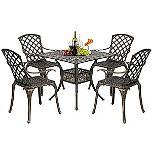 FDW Table Chat Weather Resistant Set Chairs Set of 4 Wrought Iron Patio Furniture Outdoor Dining, Bronze