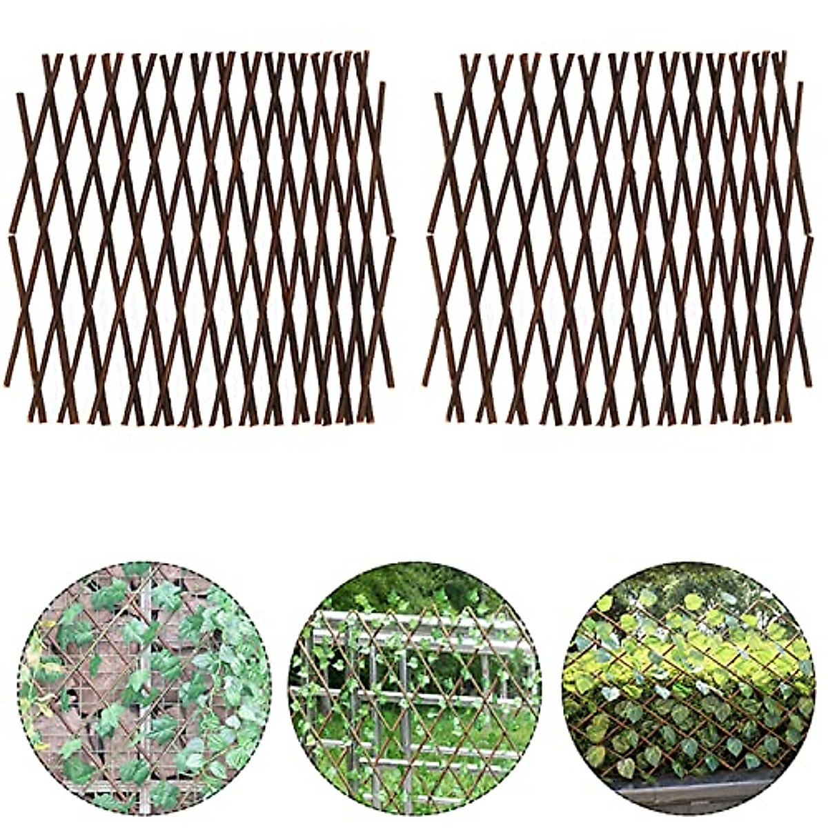 2PCS Natural Willow Trellis, Expandable Plant Support, Plant Climbing Lattice, Outdoor Decorative Wood Trellis Fence Wall Panel, Garden Trellis for Vine Ivy Rose Cucumbers Clematis