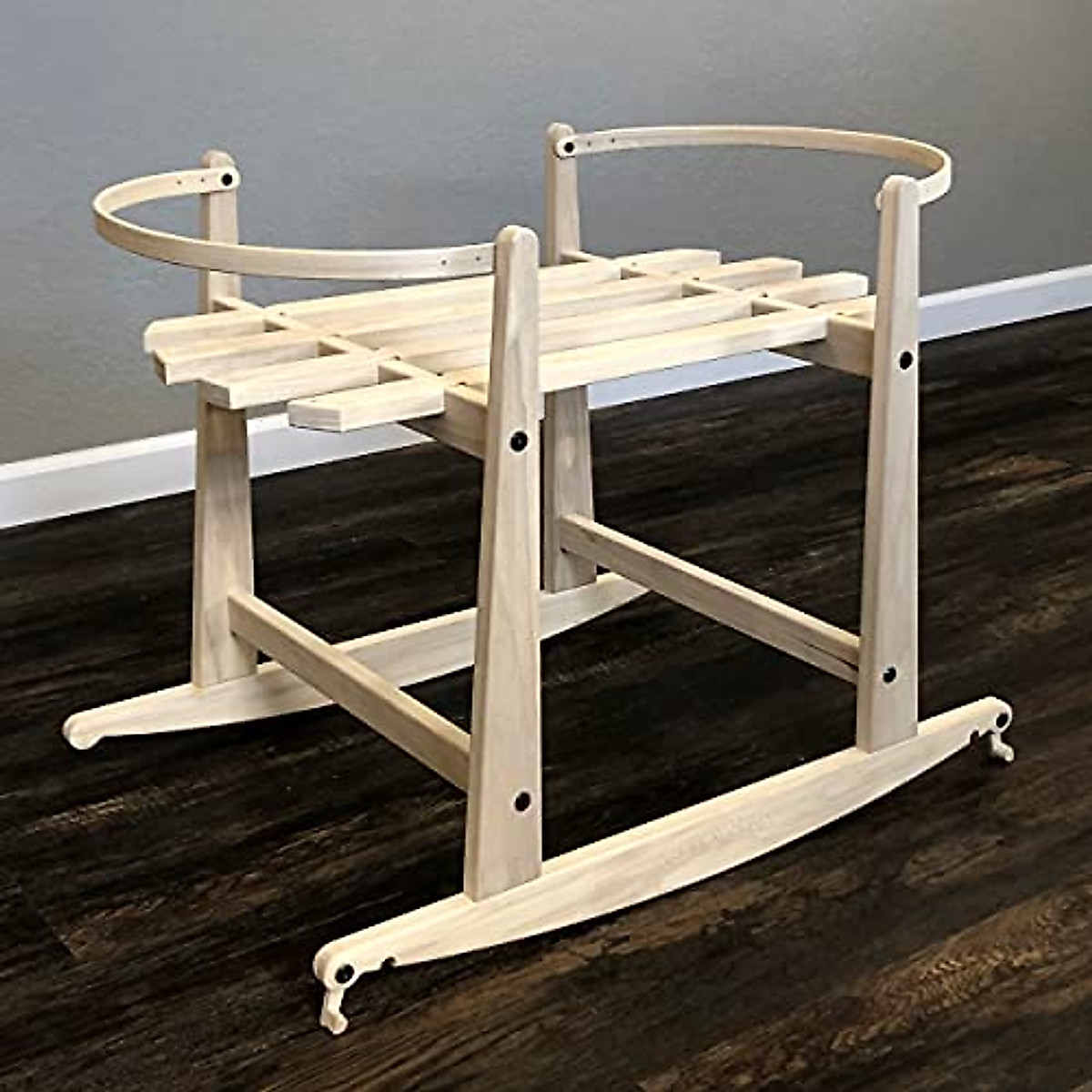 2 in 1 Natural Rocking Stand for Large Baskets (basket's Outside Bottom Width = 18.5" W) - with Brakes (Read All Product Details)