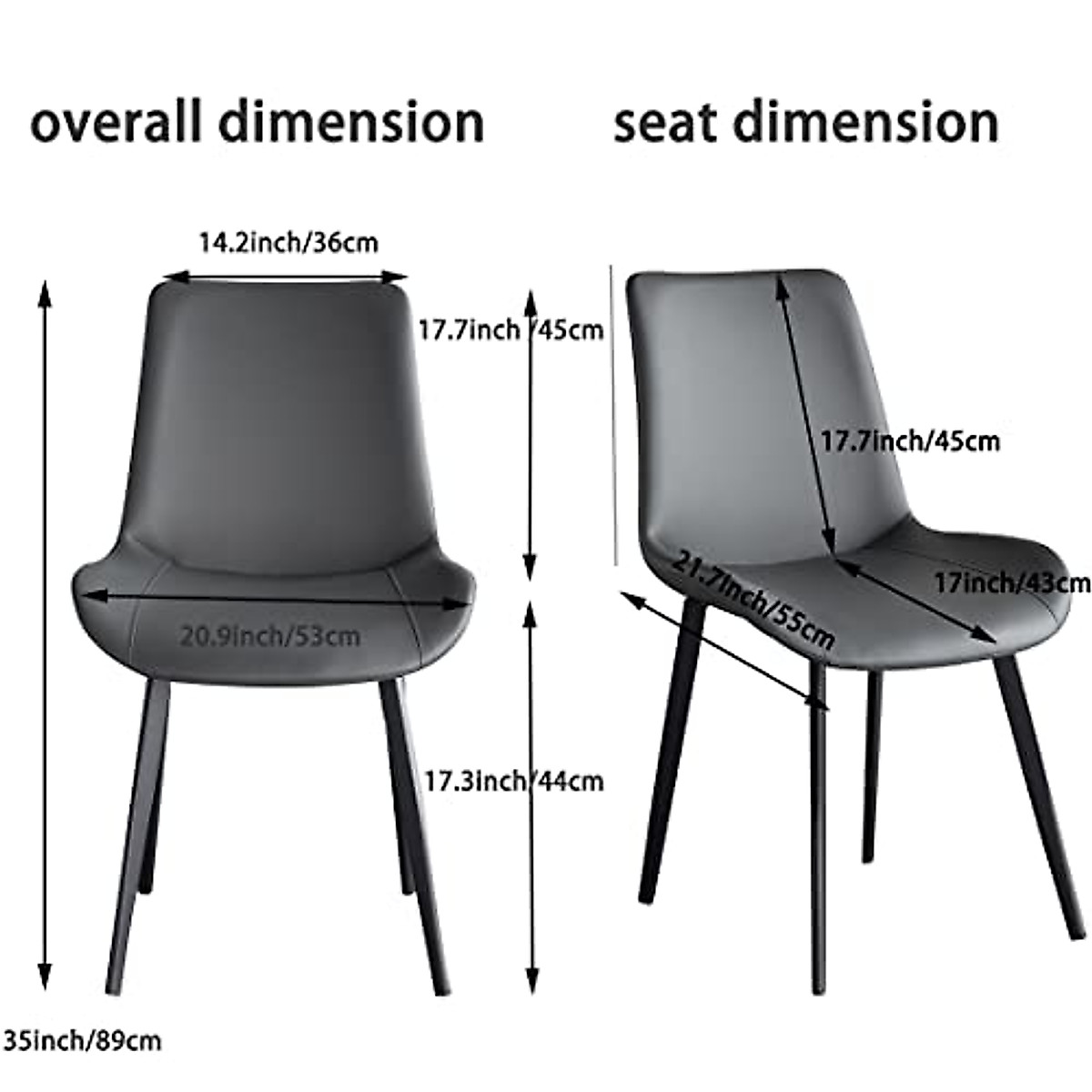 seonyou Dining Chairs Set of 4 Dark Grey Faux Leather for Kitchen Dining Room, Comfortable Mid Century Modern Chair with Metal Leg, Upholstered Big Side Chair for Living Room, Farmhouse