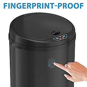 iTouchless 13 Gallon Touchless Sensor Trash Can with Odor Filter, Round Black Steel Garbage Bin, Perfect for Home, Kitchen, Office