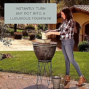 Bernini Veloce 4-in-1 Instant Water Fountain with Planter Turns Any Water Container Into A Decorative Fountain, Flippable Cordless Water Fountains for Soothing Sounds Indoor or Outdoor (Brownstone)