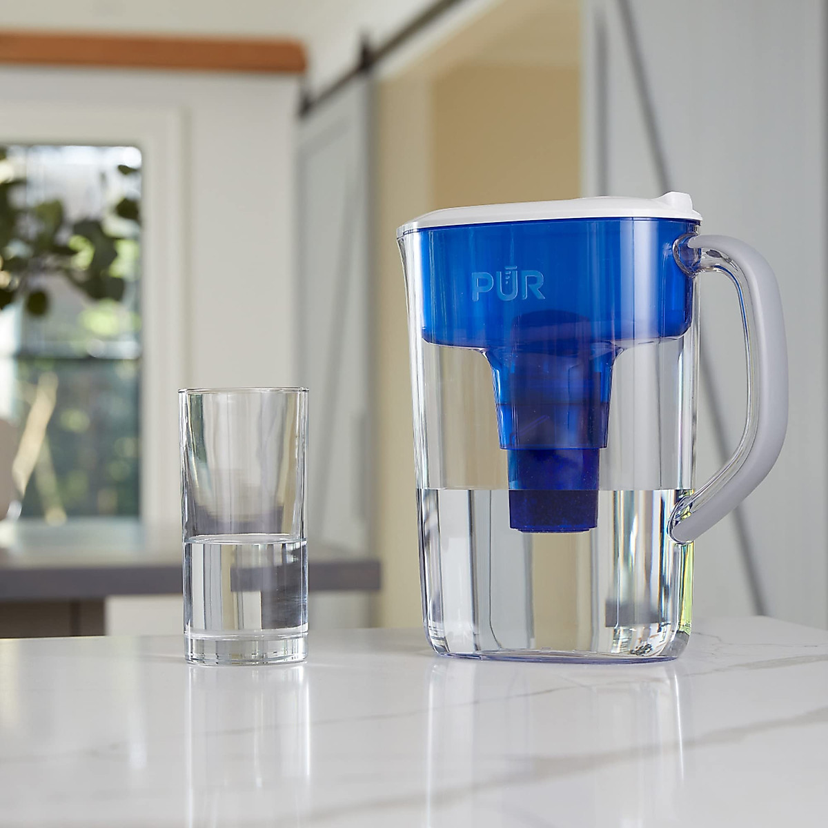 PUR Water Filter Pitcher Filtration System, 7 Cup, Clear/Blue