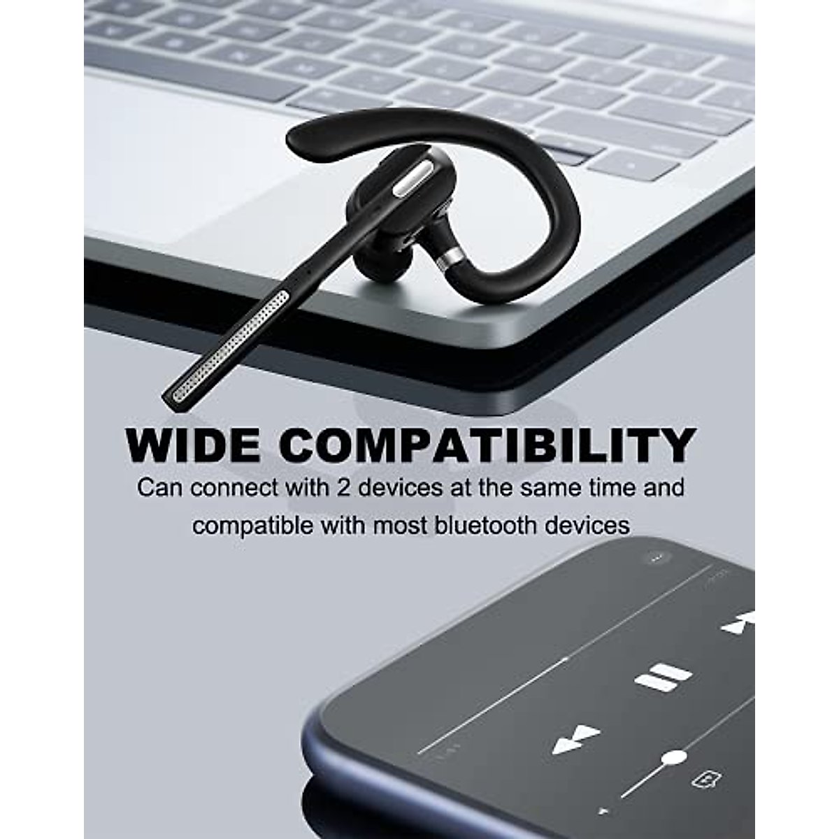 DECHOYECHO Bluetooth Headset V5.1, Wireless Headset with Battery Display Charging Case, Bluetooth Earpiece with Noise Canceling Mic for Driving, Office, Business, Compatible with Cell Phone and PC