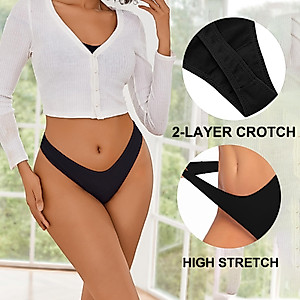 Ekouaer Thong Underwear Women Invisible Underpants No Show Seamless G-String Cotton Thongs 6 Pack Black XL Underwear