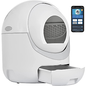 Self-Cleaning Cat Litter Box, Large Automatic Cat Litter Box for Multiple Cats, Cat Robot Litter Box with Cover, APP Control Smart Cat Litter Box with Garbage Bags/Brush, Smart Health Monitor