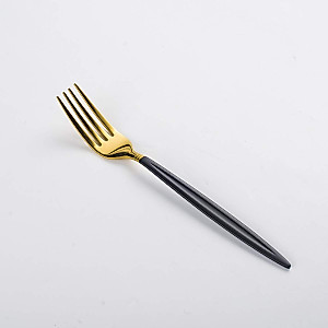 20 Piece Black Gold Flatware Set, Stainless Steel Silverware Set, Titanium Gold Spoon and Spray Paint Handle Cutlery Set, Service Set for 4 (Matt Black with Shiny Gold)