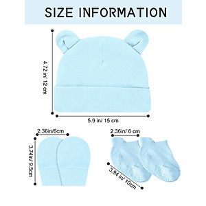 SEAUR Baby Girls Boys 4 Set Teddy Bear Ear Hats Mittens Socks Soft Cotton No Scratch Gloves Non Slip Comfortable Stockings