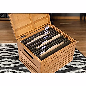 BirdRock Home Rolling File Storage Organizer Box with Lid (NEW VERSION) - Bamboo - Decorative Wood Hanging Filing & Storage Office Box - Letter/Legal - Strong Durable - Toys Blankets Binders - Natural