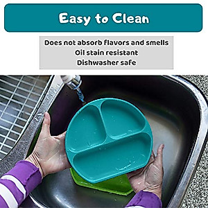 Silikong Suction Plate for Toddlers | BPA Free, 100% Food-Grade Silicone | Microwave, Dishwasher and Oven Safe | Stay Put Divided Baby Feeding Bowls and Dishes for Kids and Infants