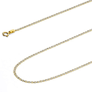 14k REAL Two Tone Gold Solid 1.5mm Flat Mariner Chain Necklace with Spring Ring Clasp - 22"
