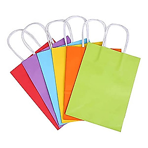 Hooshing 24PCS Party Favor Bags 6 Colors Rainbow Kraft Goodie Bags Bulk Paper Gift Bags with Handles for Kids Birthday Fiesta Wedding
