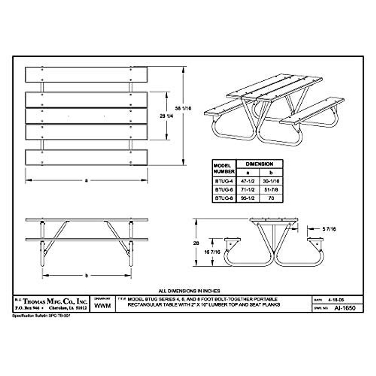 Pilot Rock Heavy Duty Steel Picnic Table Frames Model BTUG-FR - Made in The USA -