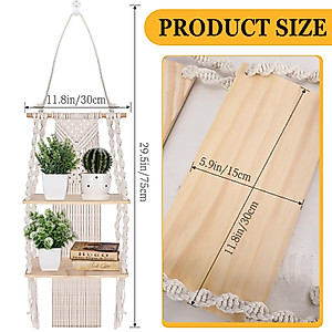 Barydat 2 Pack Macrame Wall Hanging Shelf 2 Tier Handmade Boho Hanging Wall Shelf Floating Woven Rope Hanging Shelves Decorative Storage Racks Holder Organizer for Home Bedroom Bathroom Plants, Beige