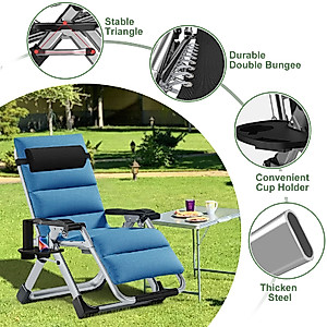 Barbella Zero Gravity Chair Reclining Lounge Chair Patio Chairs, Adjustable Lawn Recliner Folding Lounge Recliners with Removable Cushion, Headrest & Cup Holder, Reclining Chair for Indoor and Outdoor