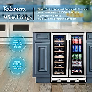Kalamera Wine Cooler, 24 inch Built in Wine and Beverage Refrigerator, Dual Zone w/ 20 Bottles and 78 Cans Capacity, Digital Touch Control