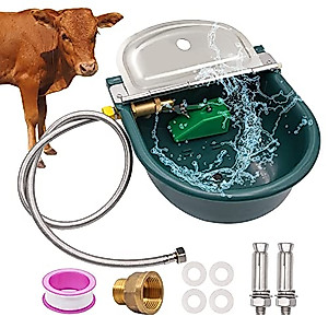 MINYULUA Automatic Livestock Waterer Bowl with Brass Float Valve and 39 inch Braided Hose Large Dog Water Dispenser Cow Drinking Trough for Dogs Horse Cattle Goat Donkey Pig