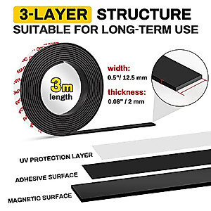 Magnetic Tape Strips with Adhesive Backing - Magnetic Strip SUKH Magnet Band Strong Adhesive Cuttable Magnetic Sheets Magnets Perfect for DIY, Art Projects,Whiteboards,Fridge Organization Classroom