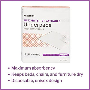 McKesson Maximum Absorbency Adult Disposable Bed Pad XL Underpads 30x36”, 5 Count