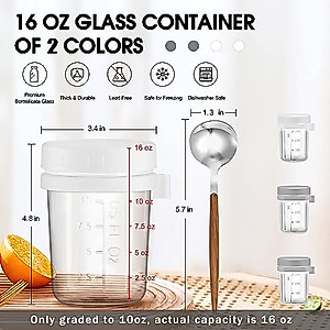 Tekuve 4 Pack Overnight Oats Containers with Lids and Spoon, 16 oz Glass Mason Jars with Airtight Lid for Overnight Oats Meal Prep Chia Yogurt Salad Fruit Gray White