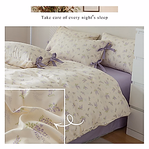 Lilac Floral Comforter Set Full Purple Flower Comforter Set Garden Fluffy Cute Floral Bedding Comforter Set Vintage Botanical Comforter for Girls Women 1 Floral Comforter with 2 Bow Ties Pillowcases
