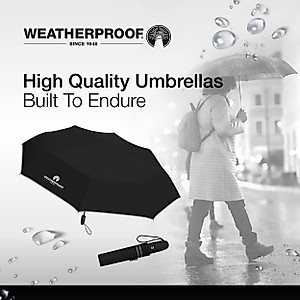 Weatherproof Automatic Rain Umbrella, Compact, Lightweight, and Wind Resistant Folding Umbrella for Travel, Full 42 Inch Arc, Black