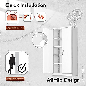 Greenvelly White Metal Storage Cabinet, 72" Locking Storage Cabinets with Doors and 4 Shelves, Tall Tool Storage Cabinet for Garage, Steel Lockable File Cabinet Metal Locker for Home Office, Classroom